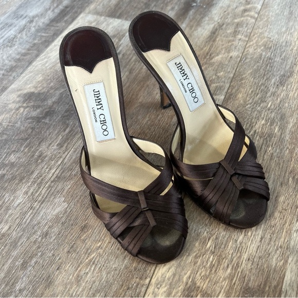 Jimmy Choo | Shoes | Jimmy Choo Satin Mule Slide Heels Chocolate Brown ...